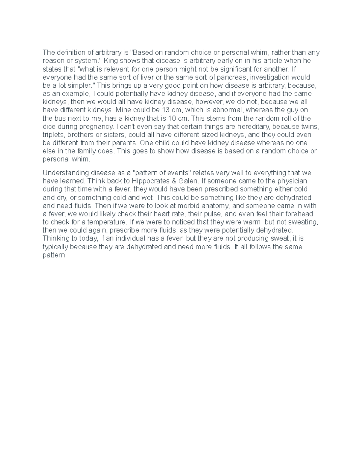 Discussion 5 - What is Disease - The definition of arbitrary is "Based ...
