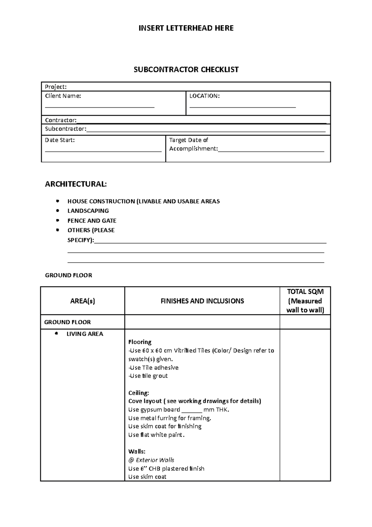 Subcon Agreement - SUBCONTRACTOR CHECKLIST Project: Client Name ...