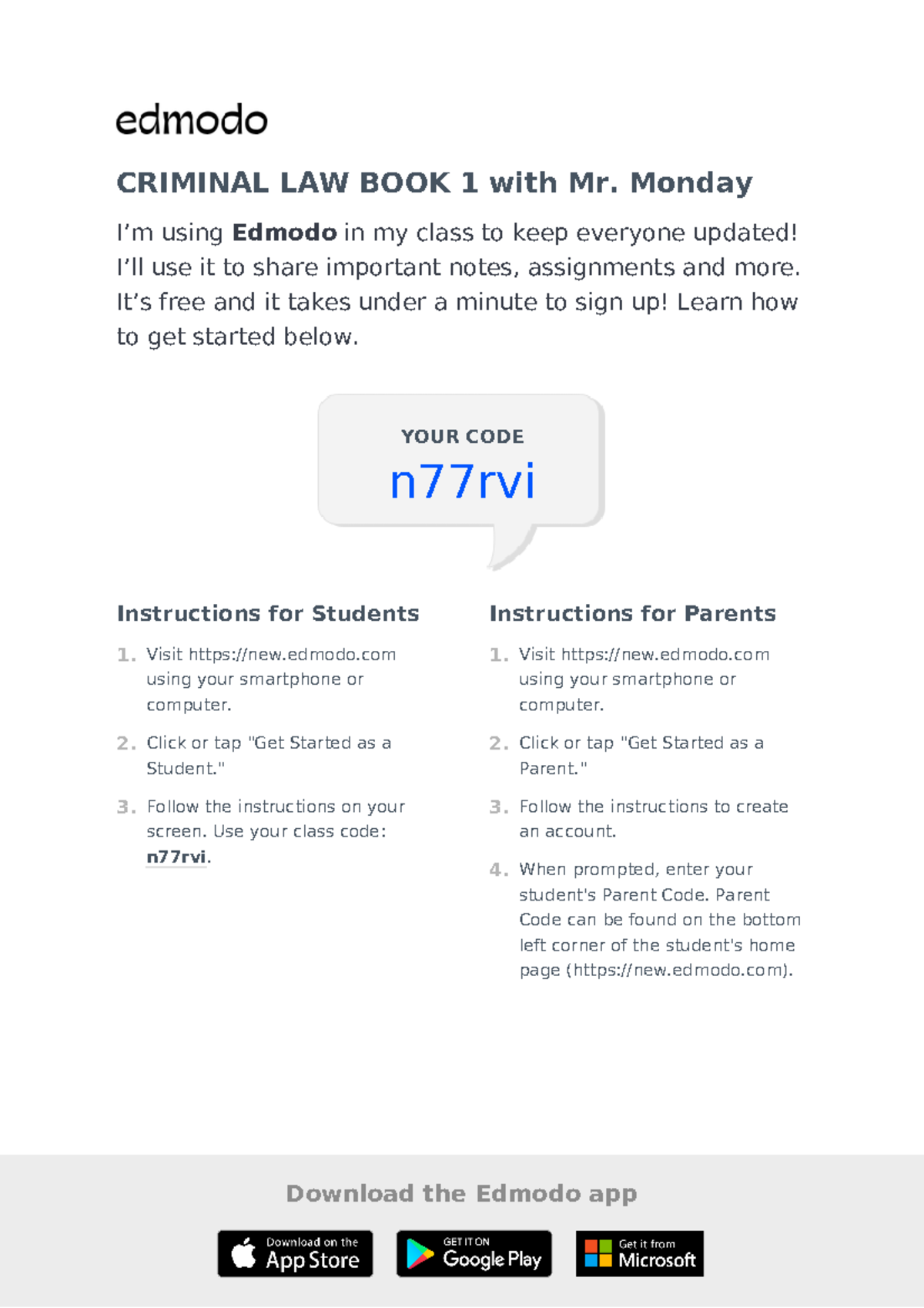 Group-join-instructions - CRIMINAL LAW BOOK 1 with Mr. Monday I9m using Edmodo in my class to ...