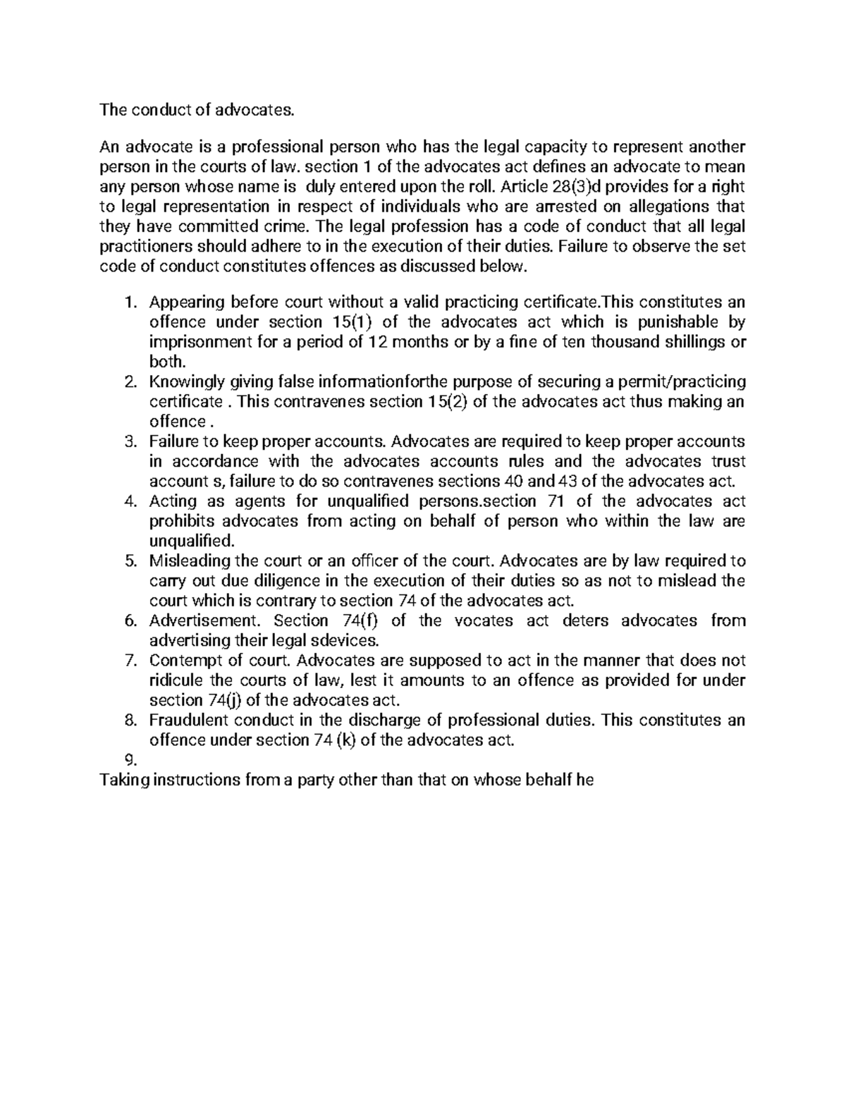 Advocates professional code of conduct - The conduct of advocates. An ...