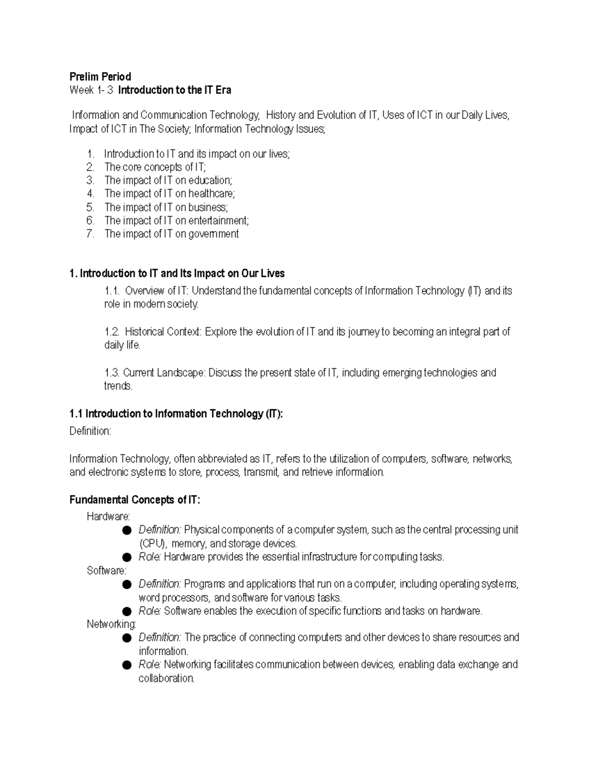 GEE 002 Learning Materials Prelim - Prelim Period Week 1- 3 Introduction to the IT Era ...