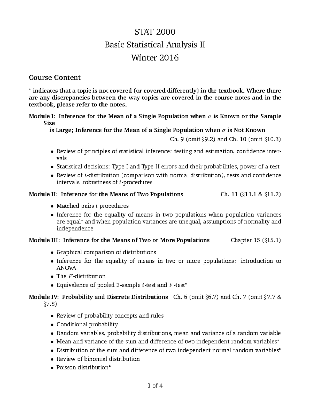 Basic statistical analysis 2 - course content - professor Amelia - STAT ...