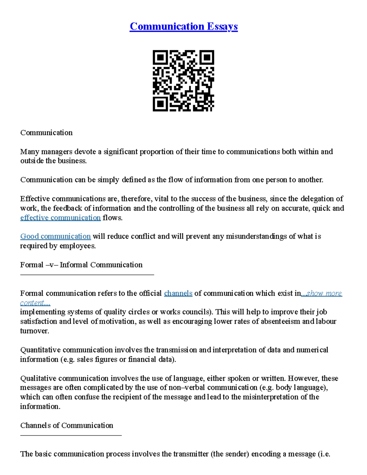 Communication Essays - Communication Essays Communication Many managers ...