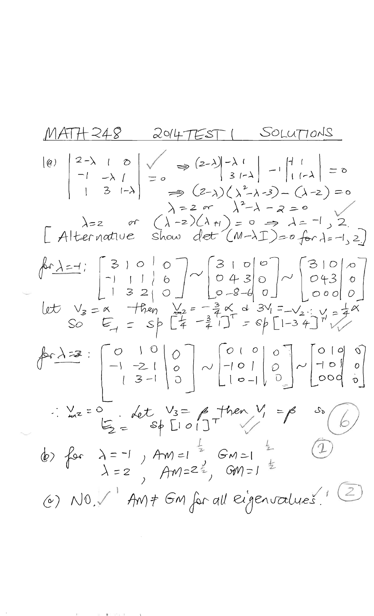 2014 Test 1 solutions - maths - MATH248 - MATH 248 2014TEST 1 SOLUTIONS ...