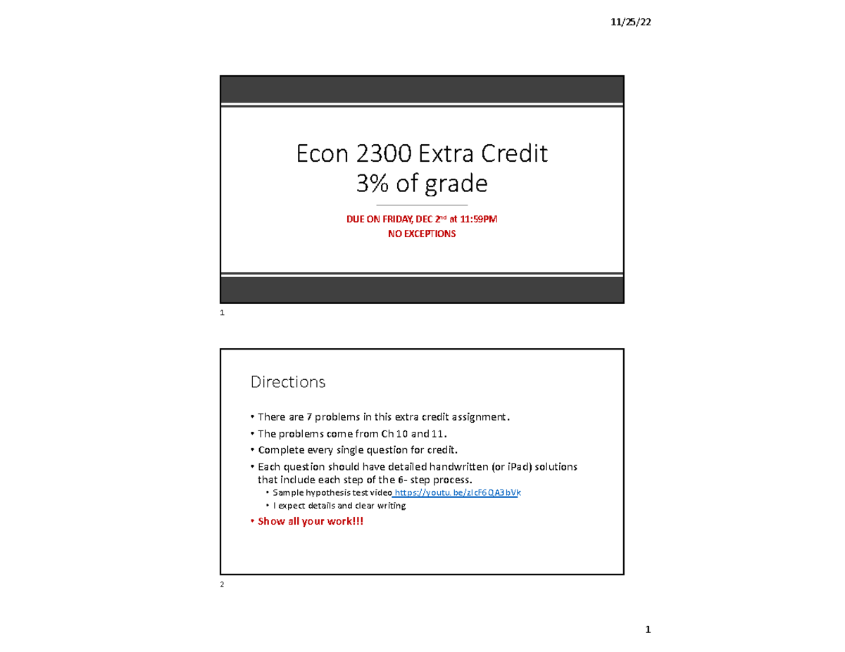 Econ 2300 Extra Credit F2022 - Econ 2300 Extra Credit 3% of grade DUE ON FRIDAY, DEC 2nd at 11 ...