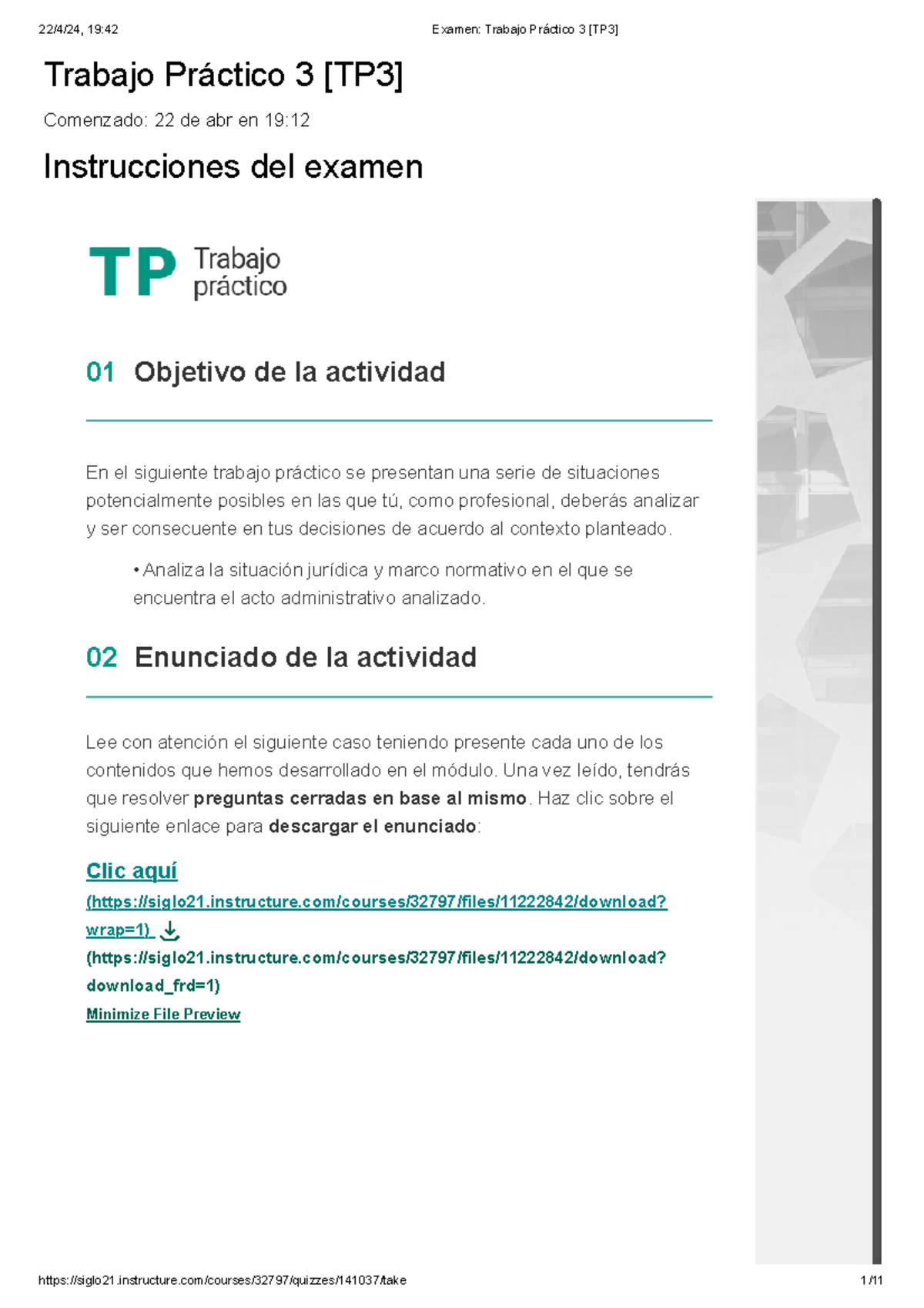 90 % Examen Trabajo Práctico 3 [TP3] AÑO 2024 - Trabajo Práctico 3 [TP3] Comenzado: 22 de abr en ...
