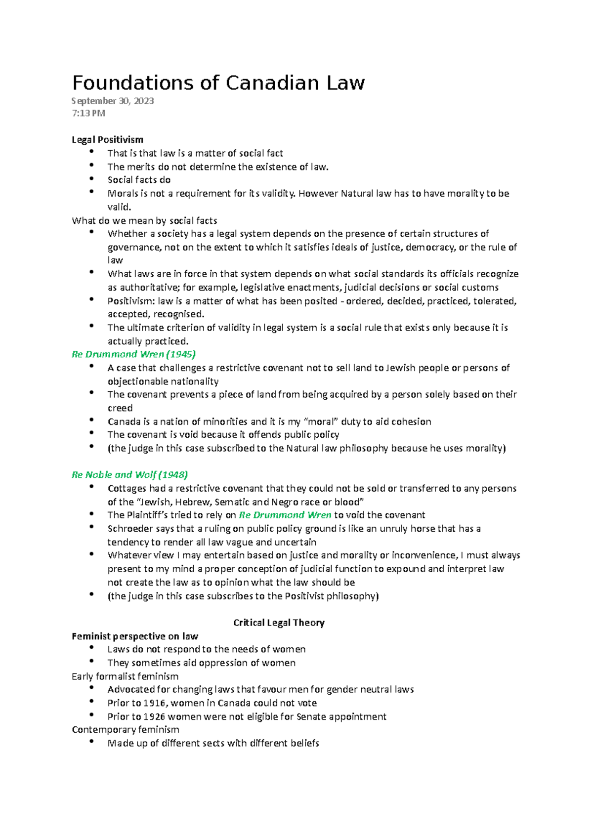 Foundations of Canadian Law - Foundations of Canadian Law September 30 ...