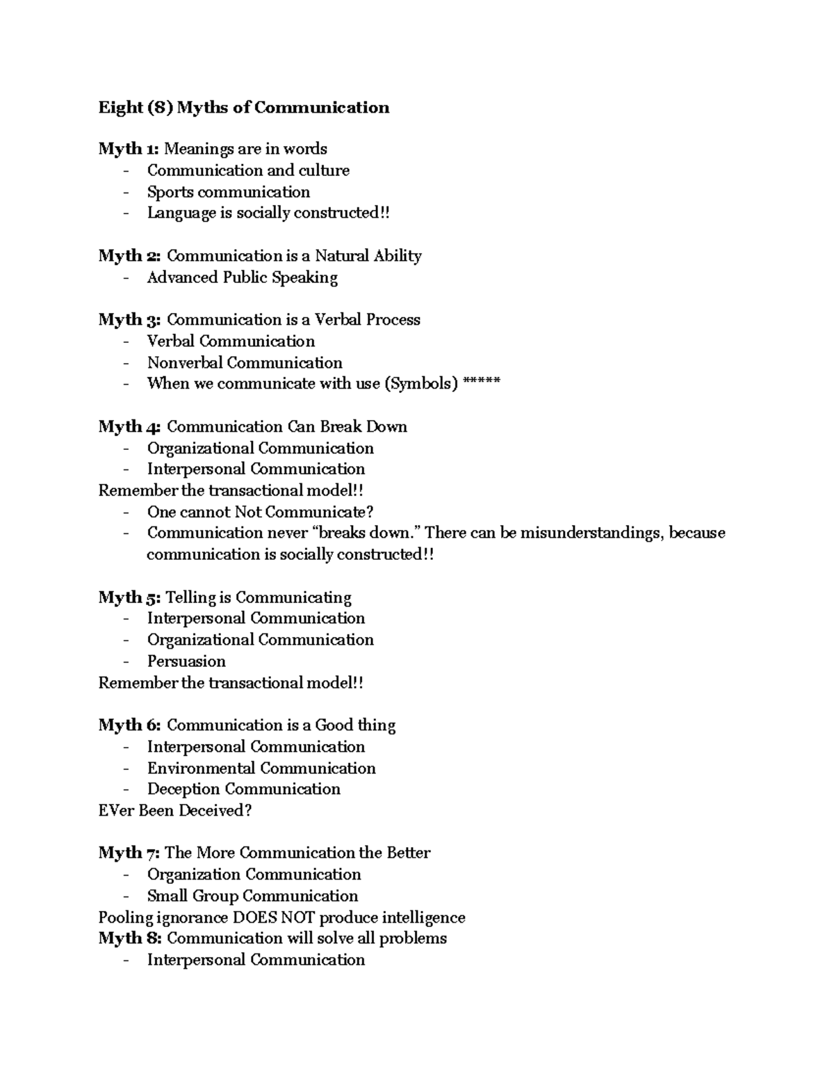Communication myths 3 - These are my notes of the lecture given by Dr ...