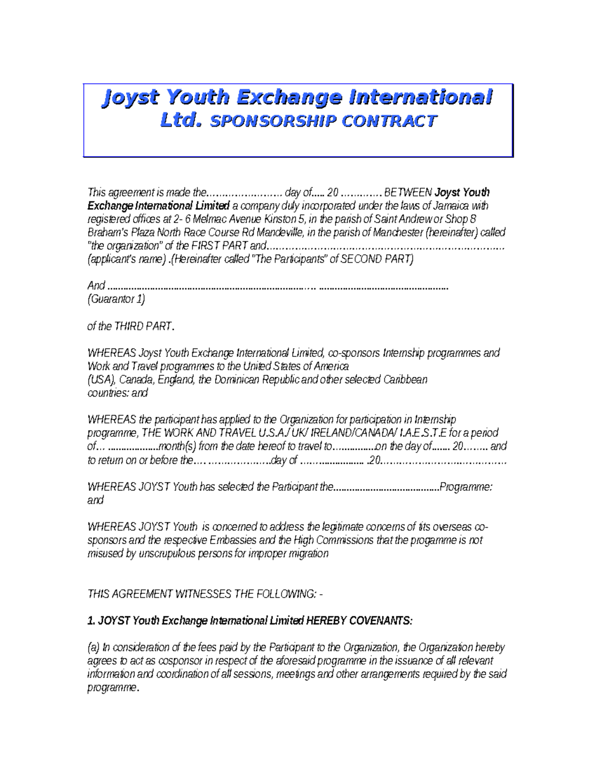 Indemnity Bond 2011 - WORK - Joyst Youth Exchange InternationalJoyst ...