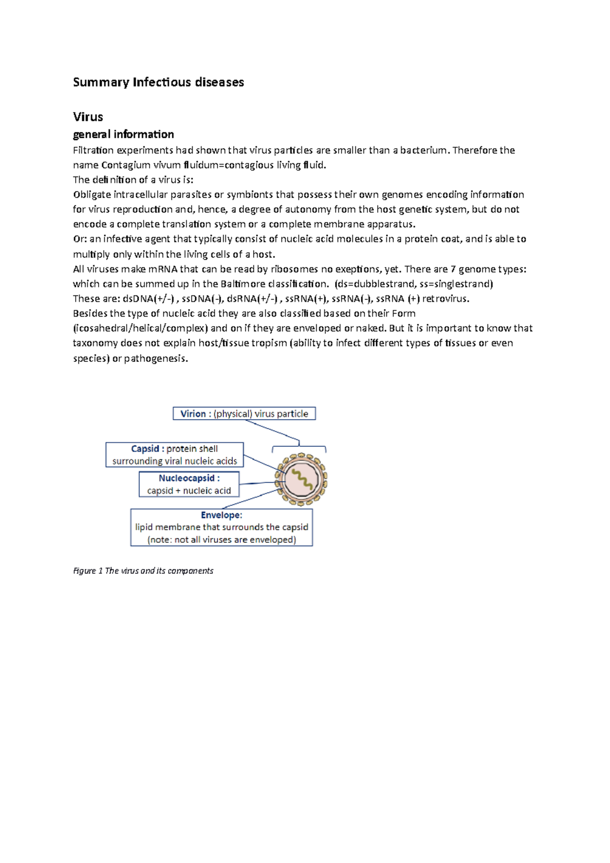 Summary Infectious diseases - Summary Infectious diseases Virus general ...
