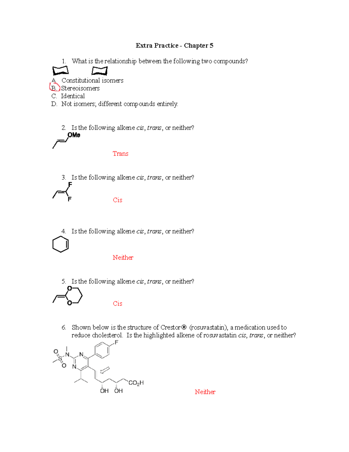 Ch5 practice - Homework 5 Organic Chemistry - Extra Practice - Chapter ...