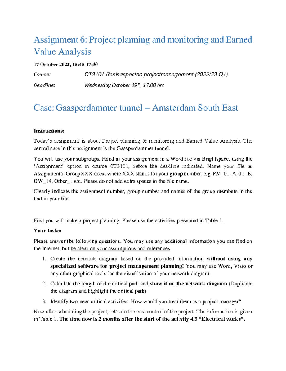 CT3101 Assignment 6 Planning and Earned Value - Assignment 6: Project planning and monitoring ...