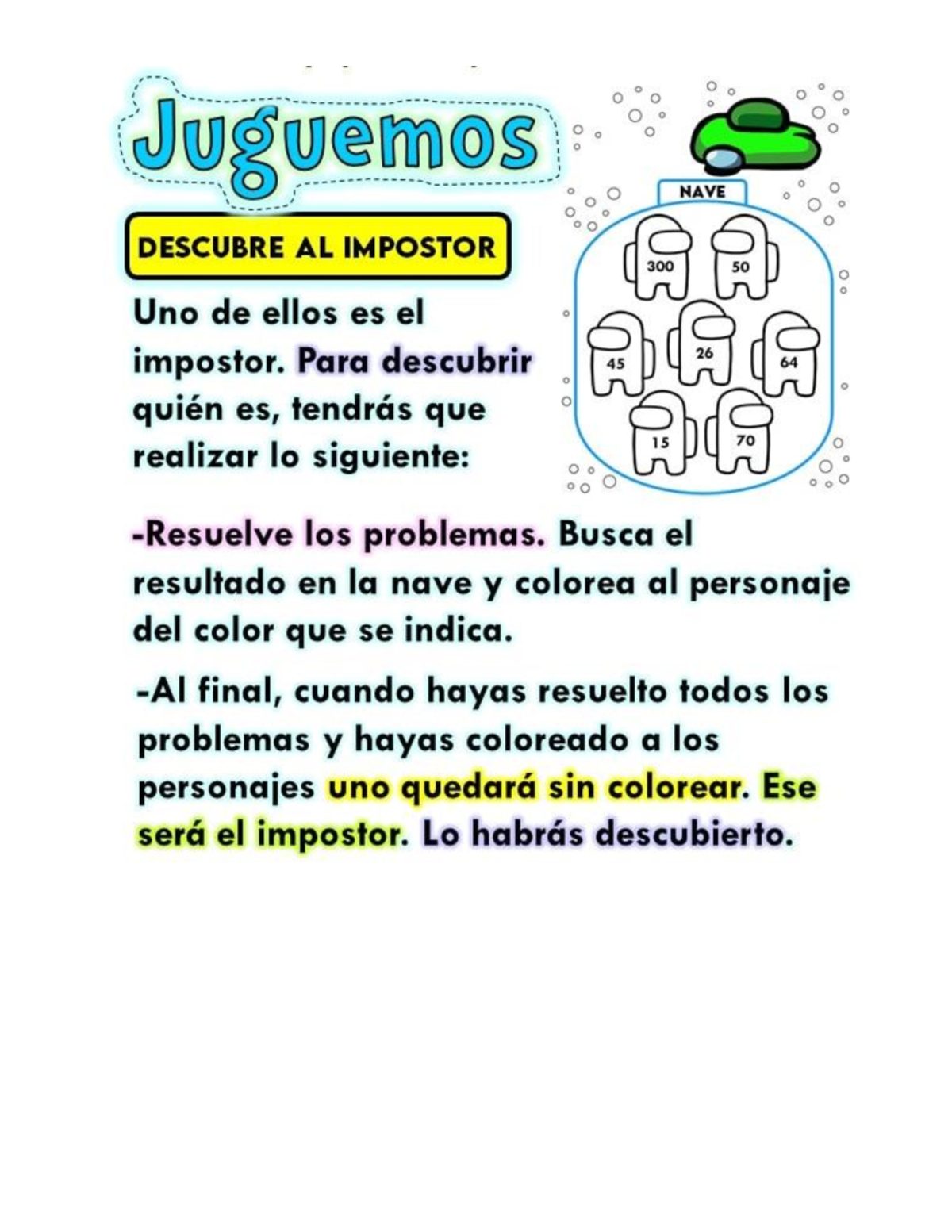 Problemas among us - Juguemos NAVE DESCUBRE AL IMPOSTOR 300 50 Uno de ...