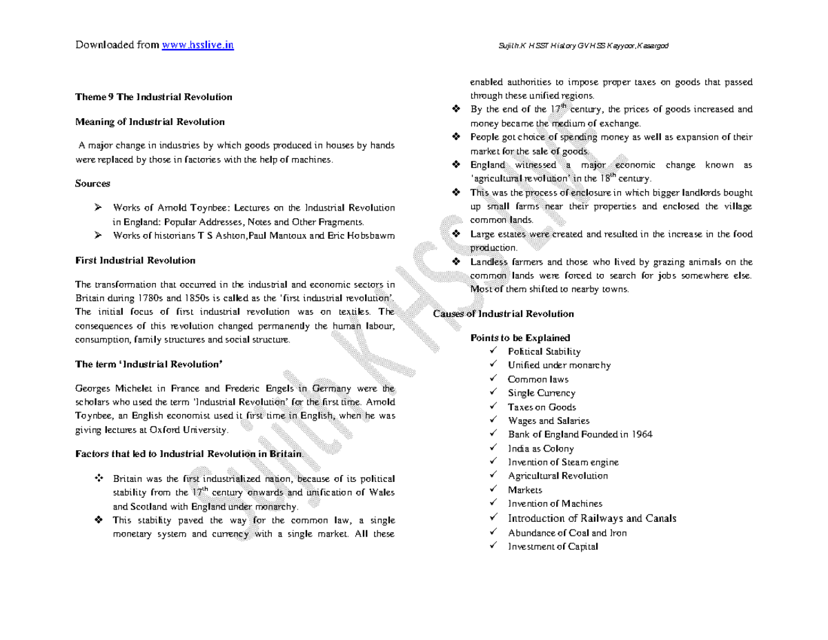 Theme 9 The Industrial Revolution - Theme 9 The Industrial Revolution ...