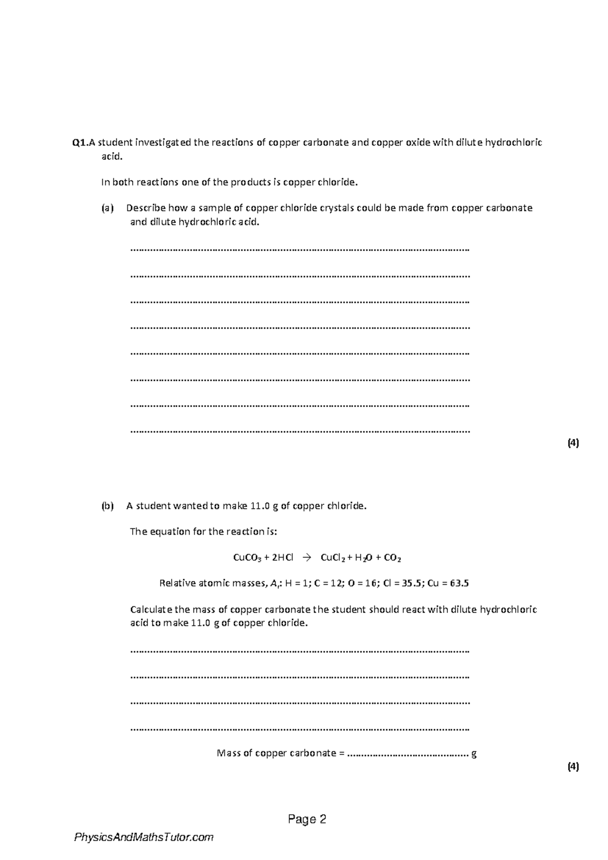 3.3 Yield & Atom Economy QP - Page 2 Q1 student investigated the reactions of copper carbonate ...