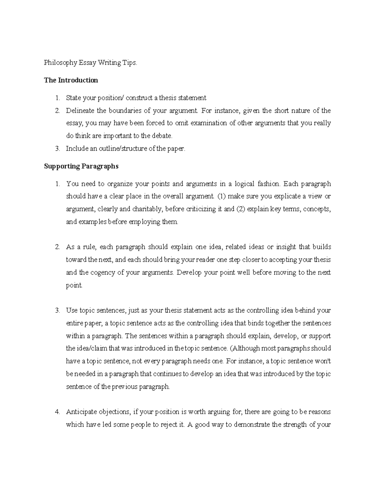 Philosophy Essay Writing Tips - The Introduction State your position ...