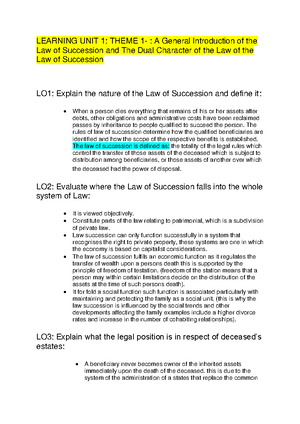 LASU T2 sum - notes test 2 - Law of Succession – Summaries: Learning ...