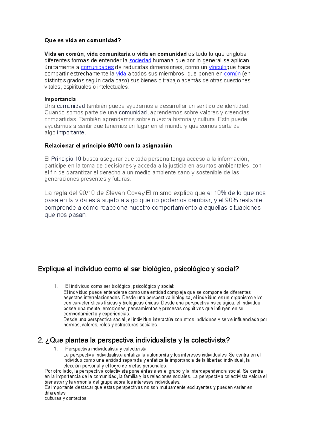 Vida en comunidad - Apuntes - Que es vida en comunidad? Vida en común ...