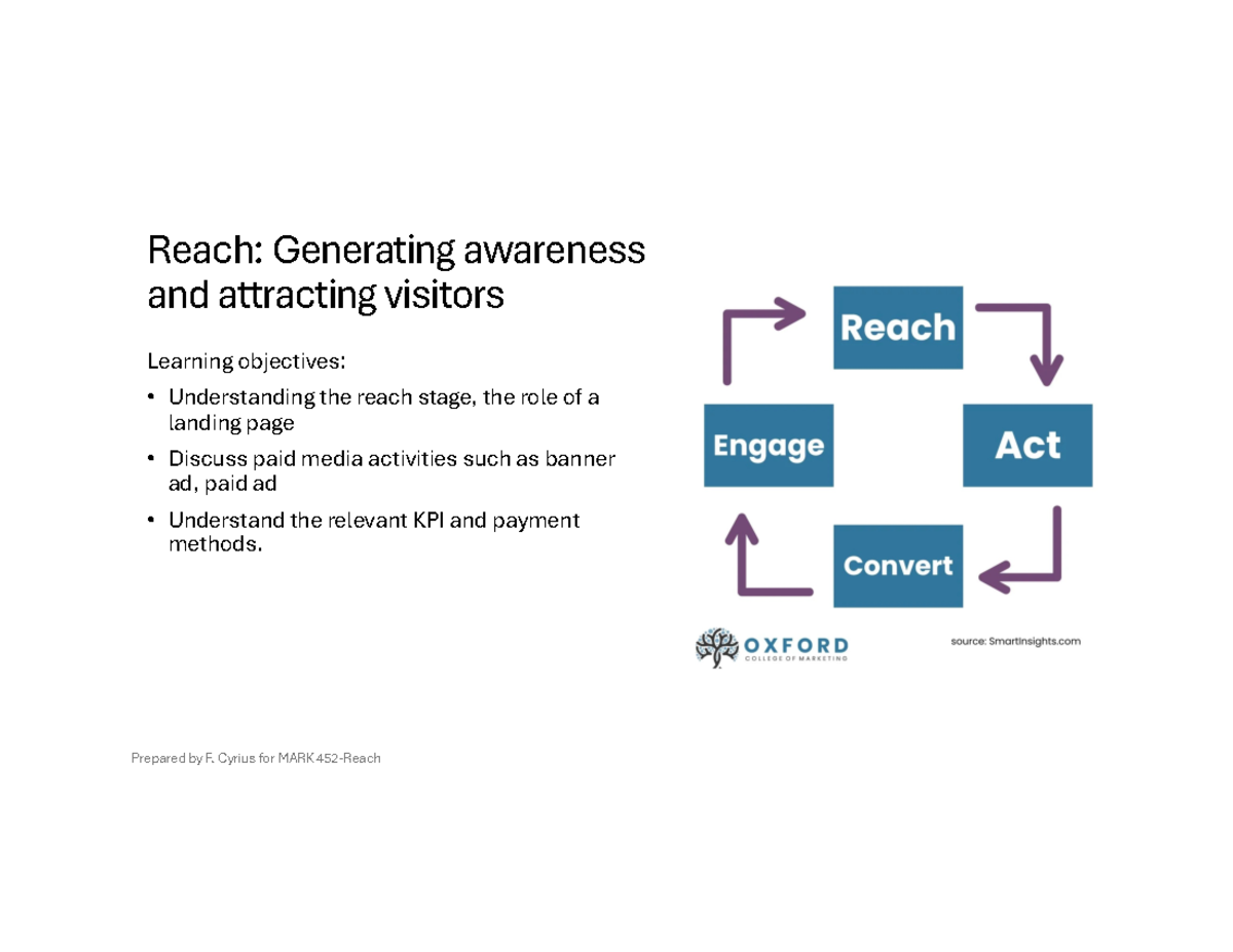 5 e M handout reach - Lecture Notes Chapter 5 - Reach: Generating ...