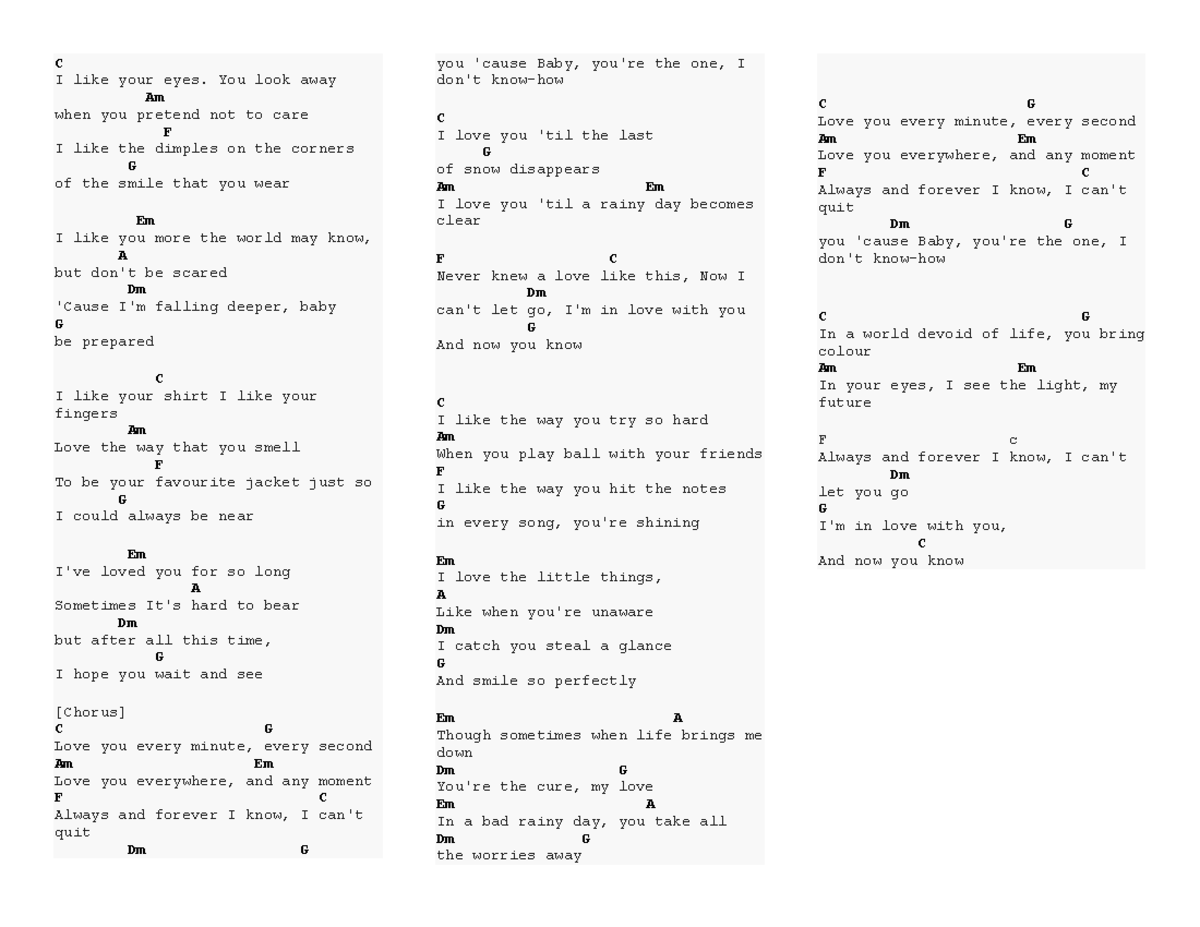 C - Practice materials - C I like your eyes. You look away Am when you ...