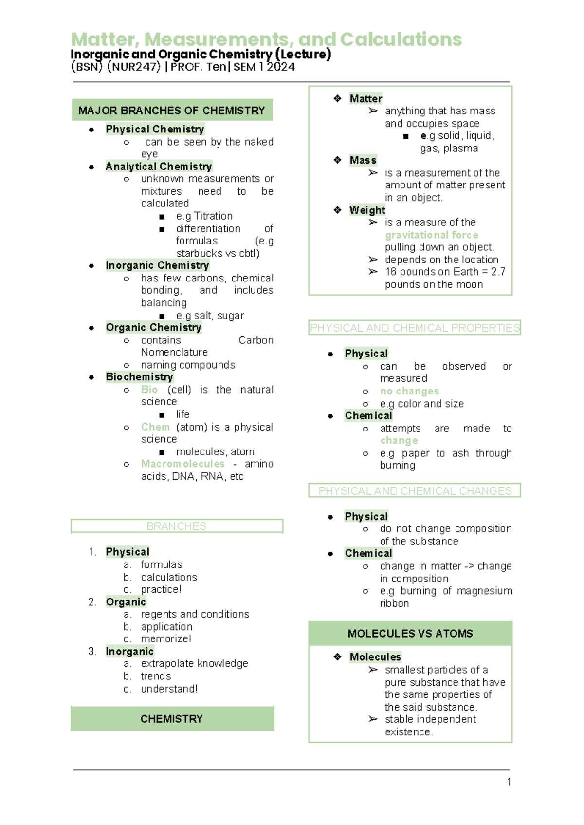 L1 - Matter, Measurements, and Calculation (08 08 24) - Matter ...