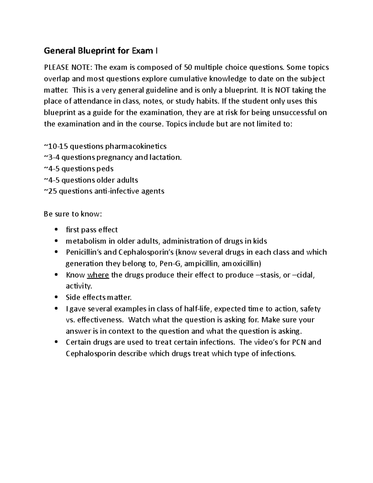 General Blueprint for Exam I-1 - General Blueprint for Exam I PLEASE ...