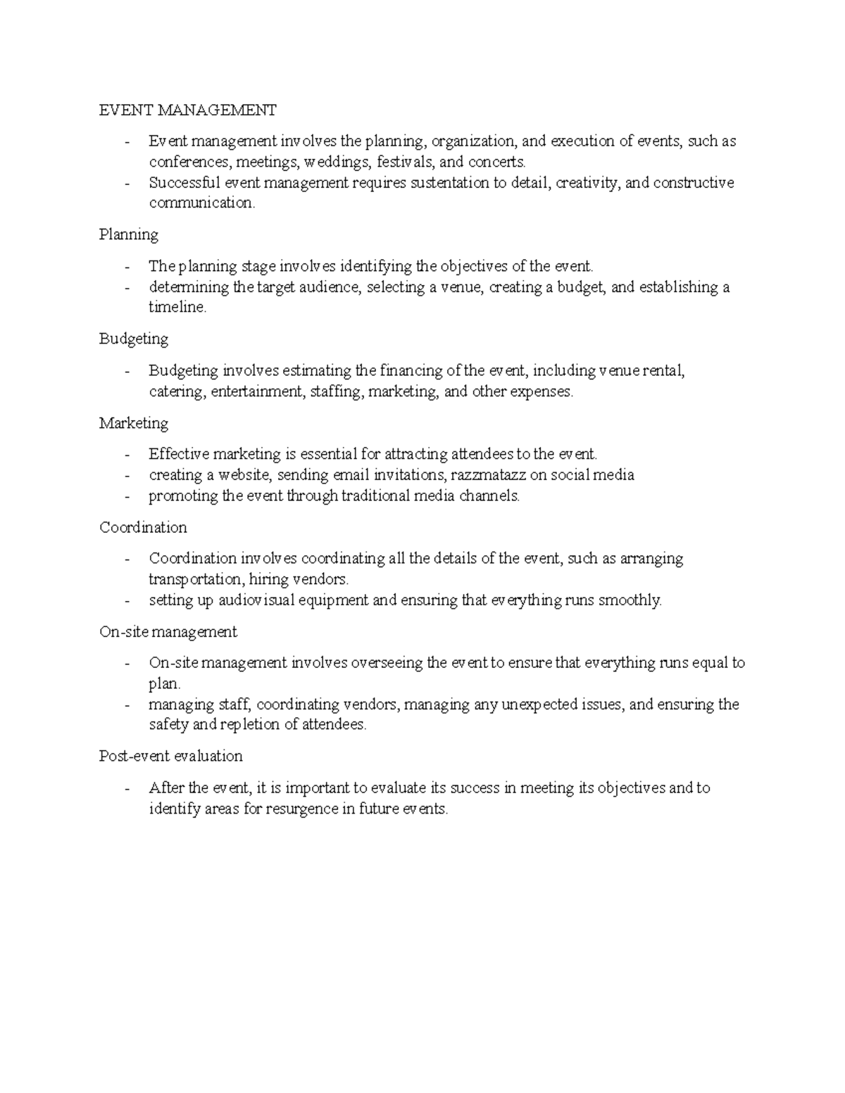 Event Management Notes 2 - EVENT MANAGEMENT Event management involves ...