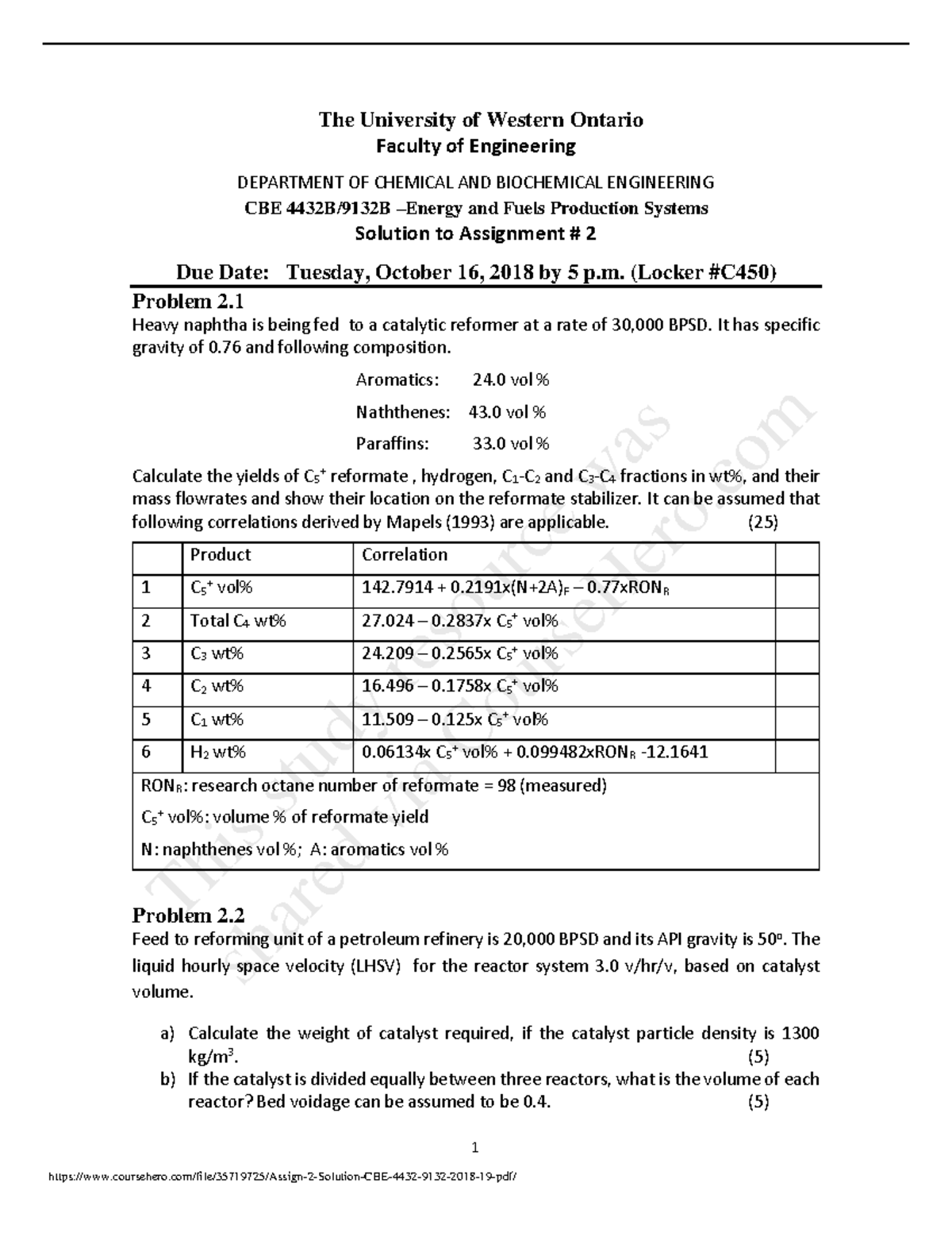 Assign 2 Solution CBE 4432 9132 2018 19 - Warning: TT: undefined function: 22 Warning: TT ...