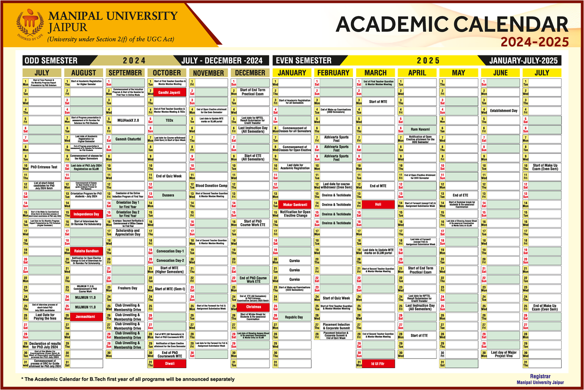 AC calender -2024-25 - Calendar - MANIPAL UNIVERSITY JAIPUR ACADEMIC ...