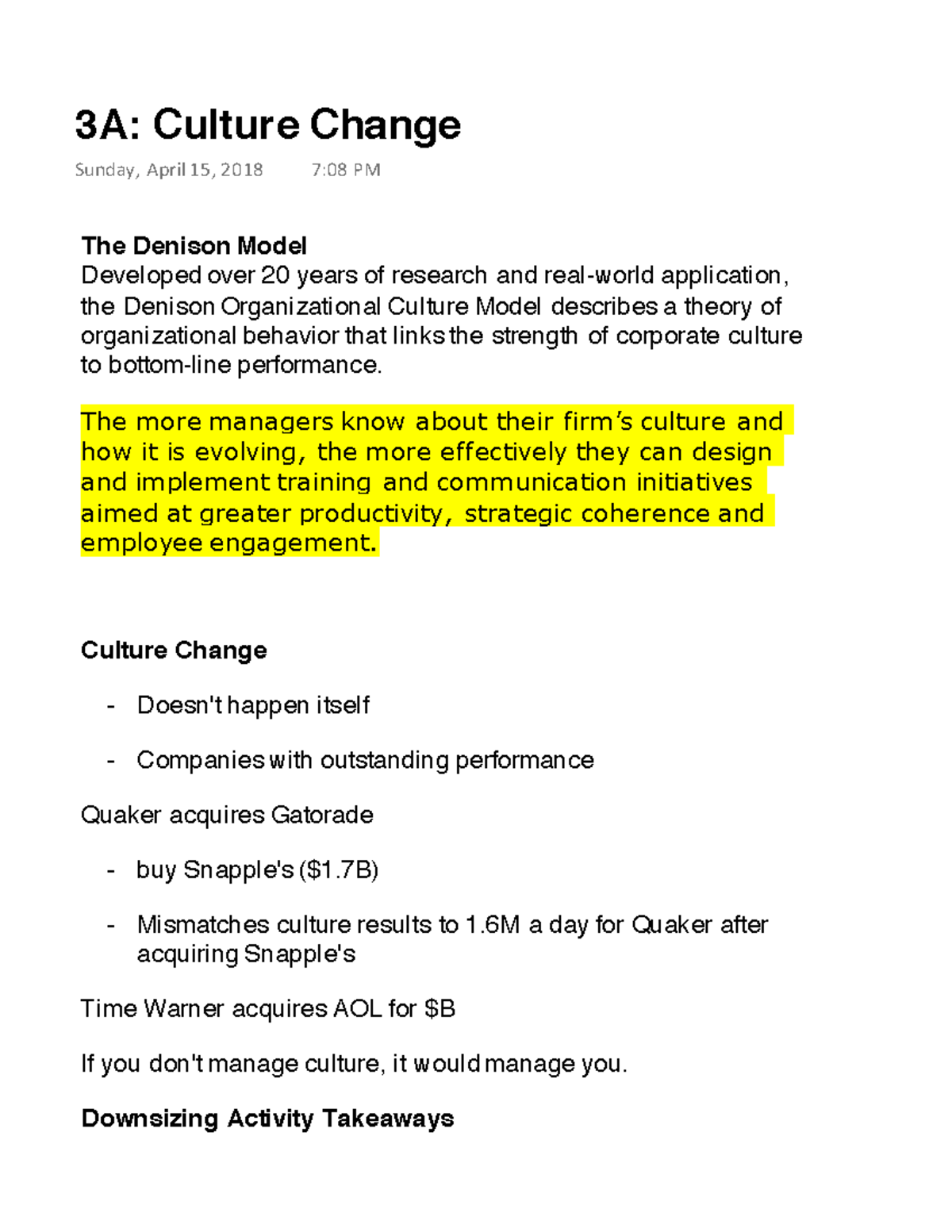 3A Culture Change - Lecture notes 3 - 3A: Culture Change Sunday, April ...