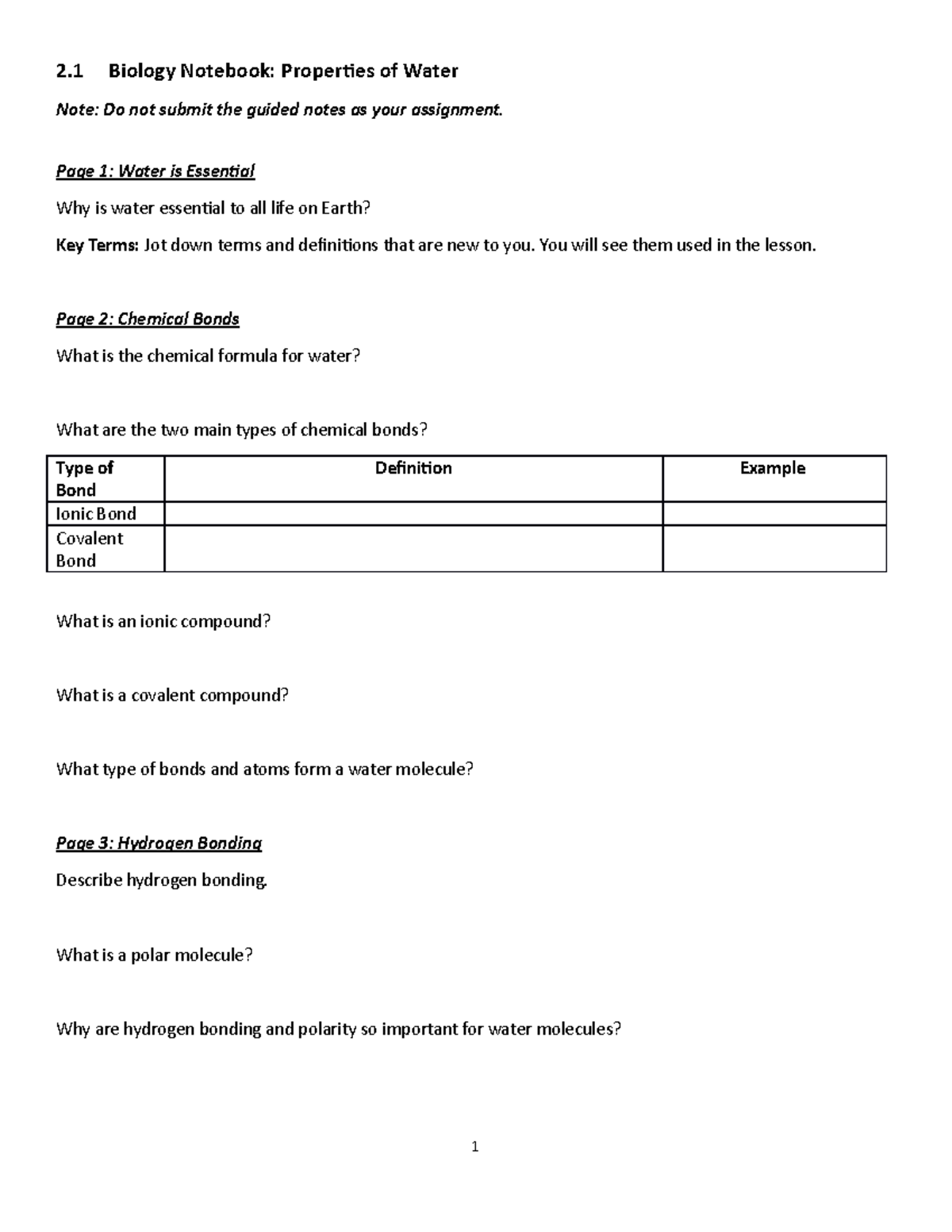 02 01 properties of water - 2 Biology Notebook: Properties of Water ...