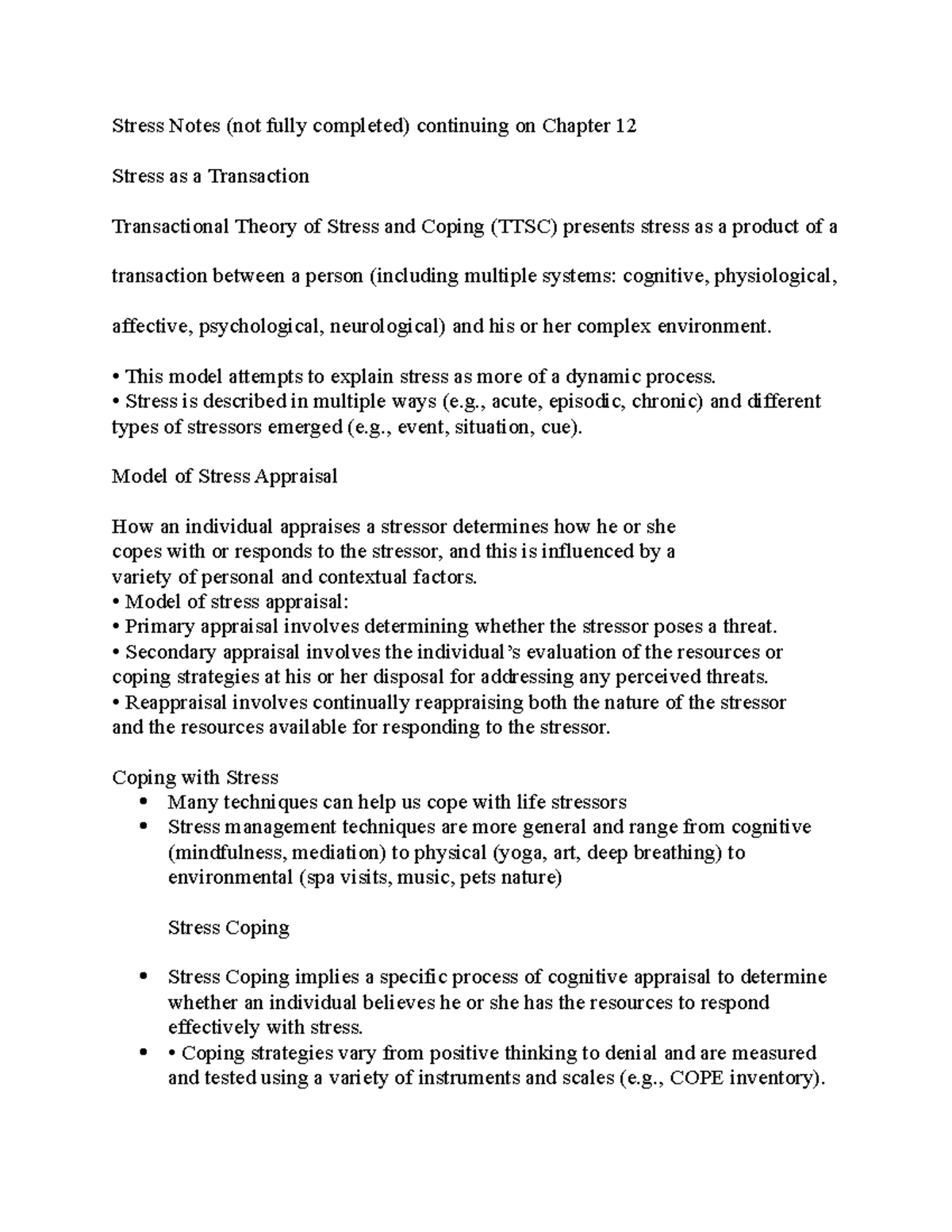 Stress Notes - This model attempts to explain stress as more of a ...