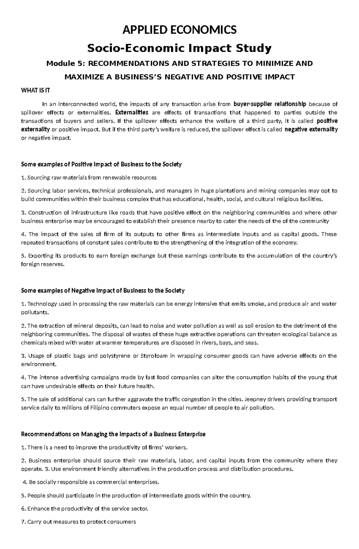 Applied Economics Review Module 3 Module 5 With Activities 3 5 And Notes Applied Economics
