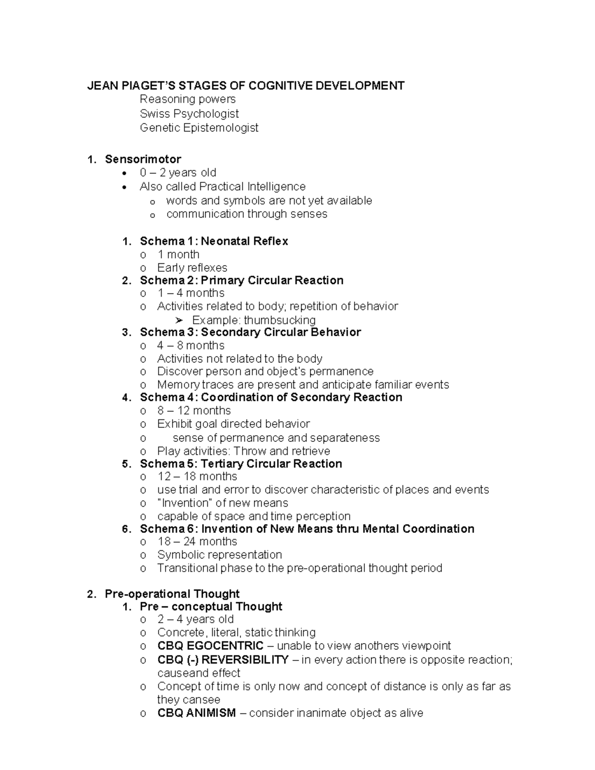 JEAN Piaget Theory - ACADEMIC PURPOSES - JEAN PIAGET’S STAGES OF ...
