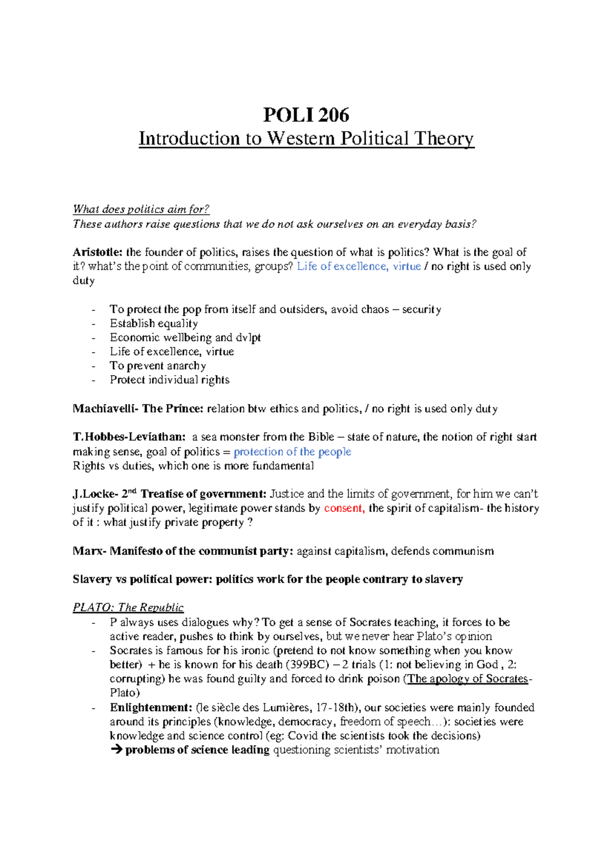 POLI 206 notes on Plato - Eric Buzzetti : HB 507 12 th floor – office ...