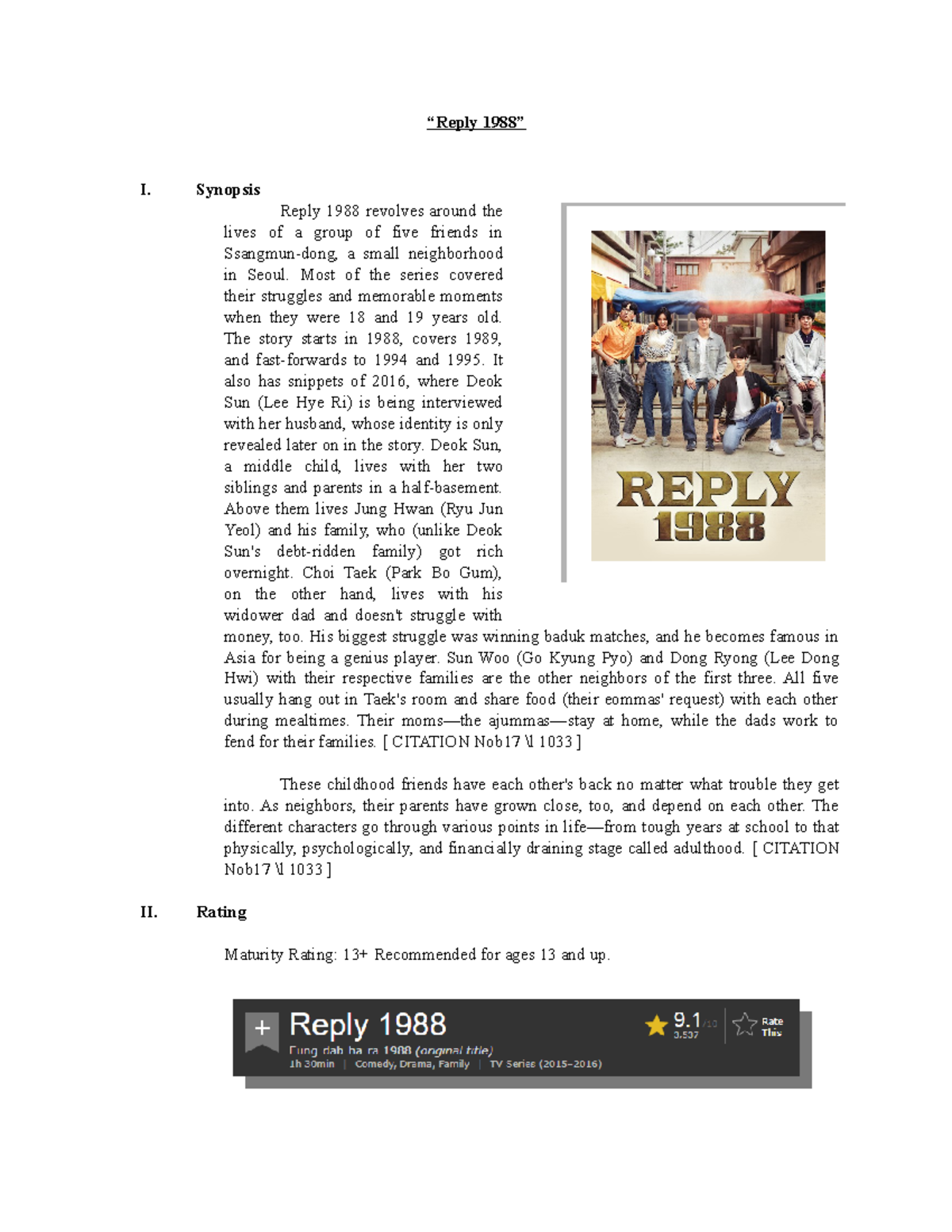 Reply 1988 - summary - “Reply 1988” I. Synopsis Reply 1988 revolves ...