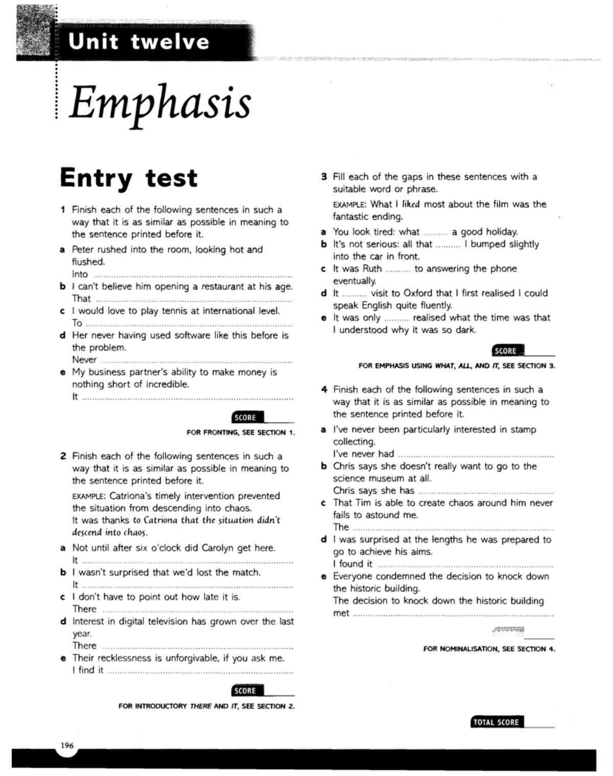 Additional Exercises Emphasis - Unit twelve Emphasis Entry test 3 Fill ...