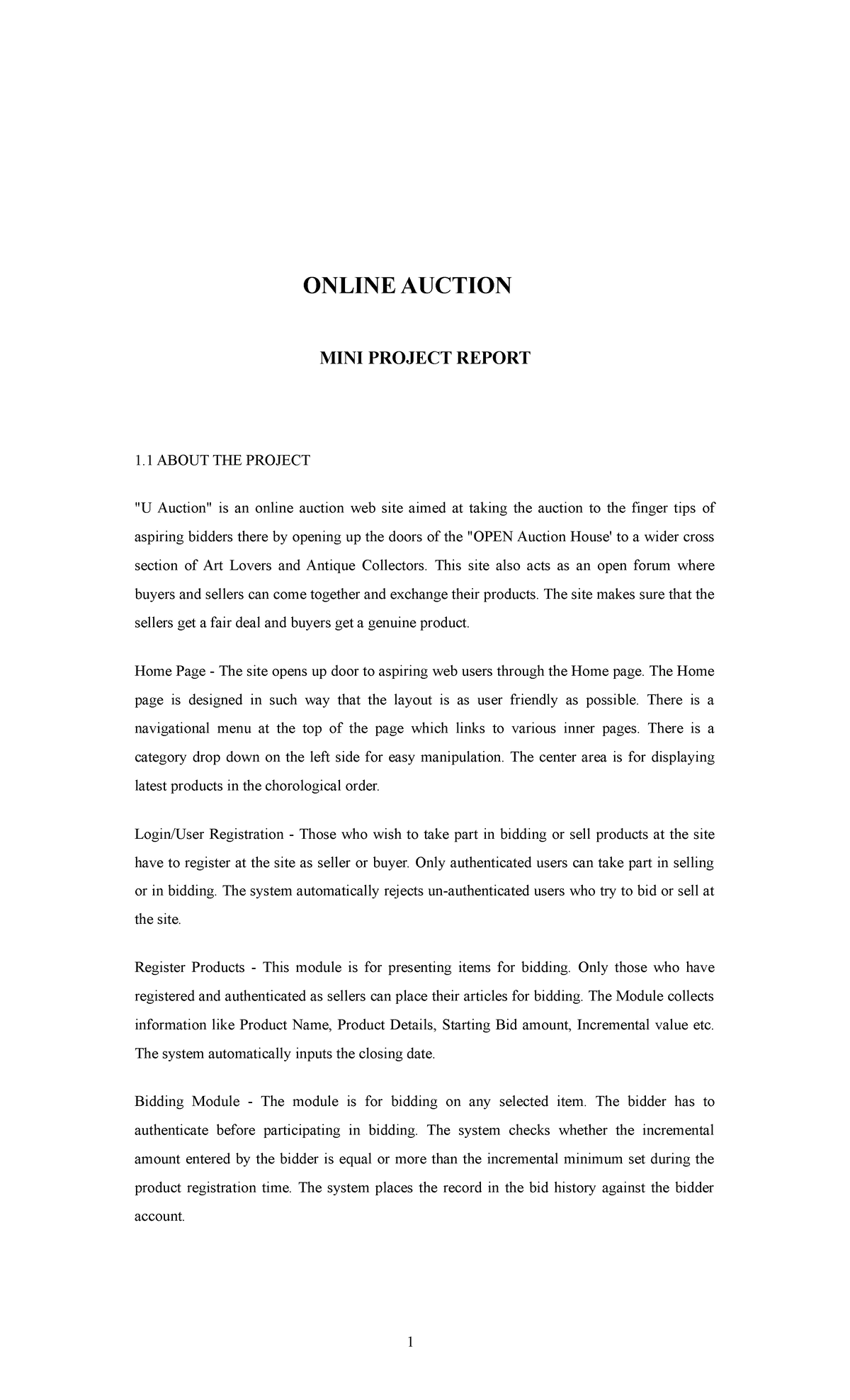 Online Auction MINI Project Report - ONLINE AUCTION MINI PROJECT REPORT ...