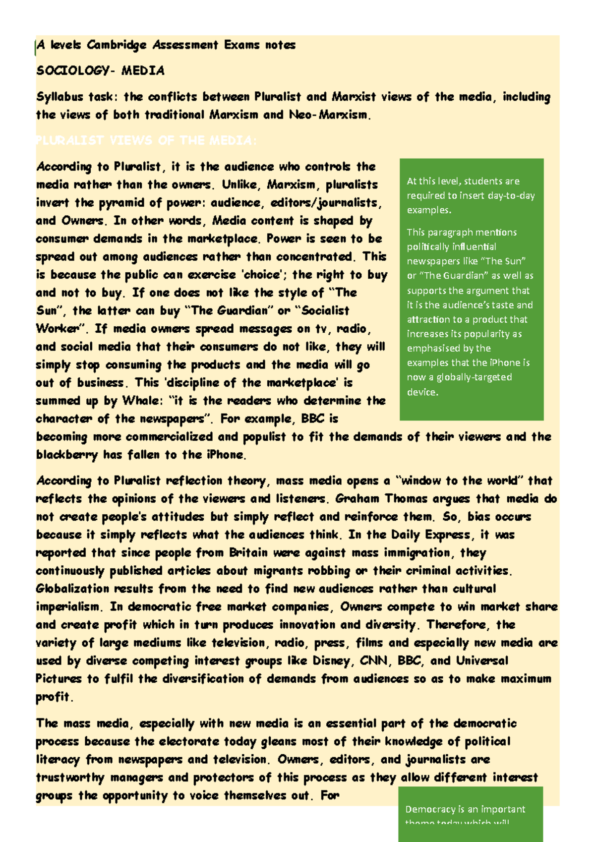 A level notes - This is a fully-written sociological essay on media and ...