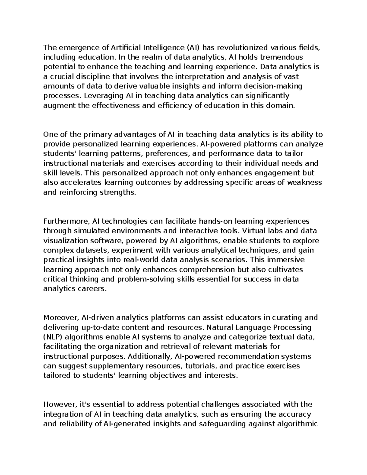 The emergence of Artificial Intelligence - In the realm of data analytics, AI holds tremendous ...