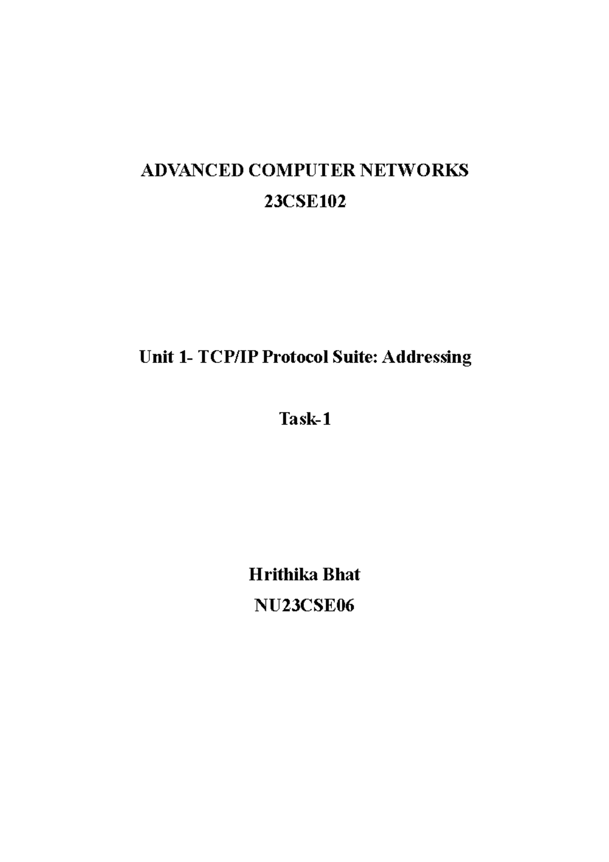 Acn Addressing Advanced Computer Networks 23cse Unit 1 Tcpip Protocol Suite Addressing Task