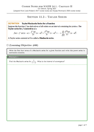 Lecture 11.2 power series - Course Notes for MATH 2411: Calculus II CU ...