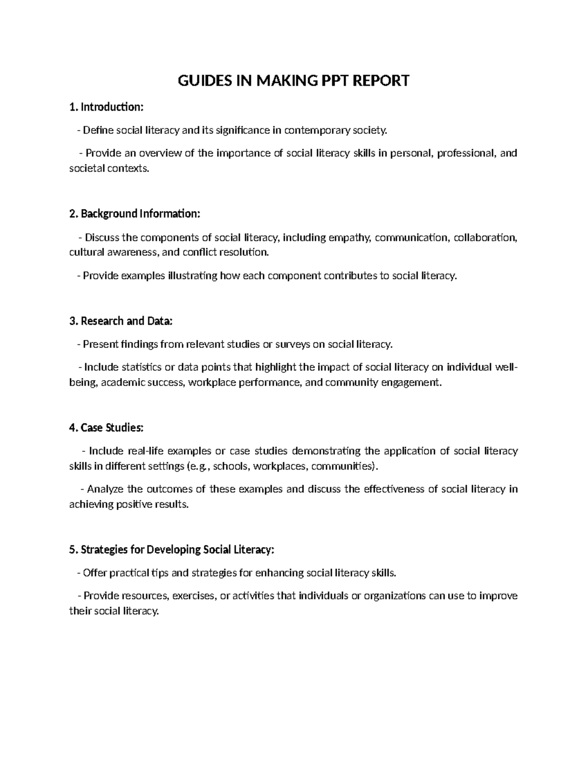 Social- Literacy - Format - GUIDES IN MAKING PPT REPORT Introduction ...