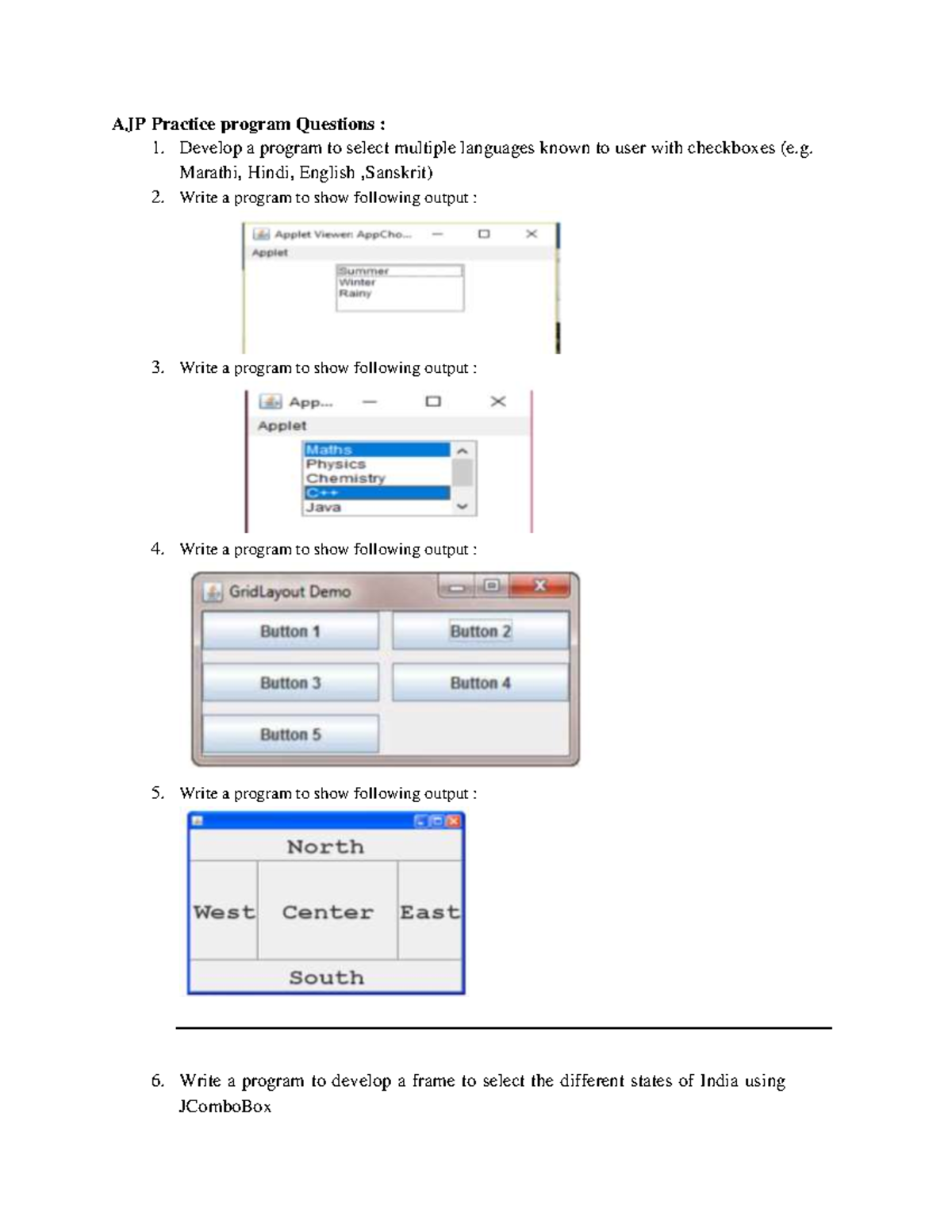 AJP program practice Questions - AJP Practice program Questions : 1. Develop a program to select ...