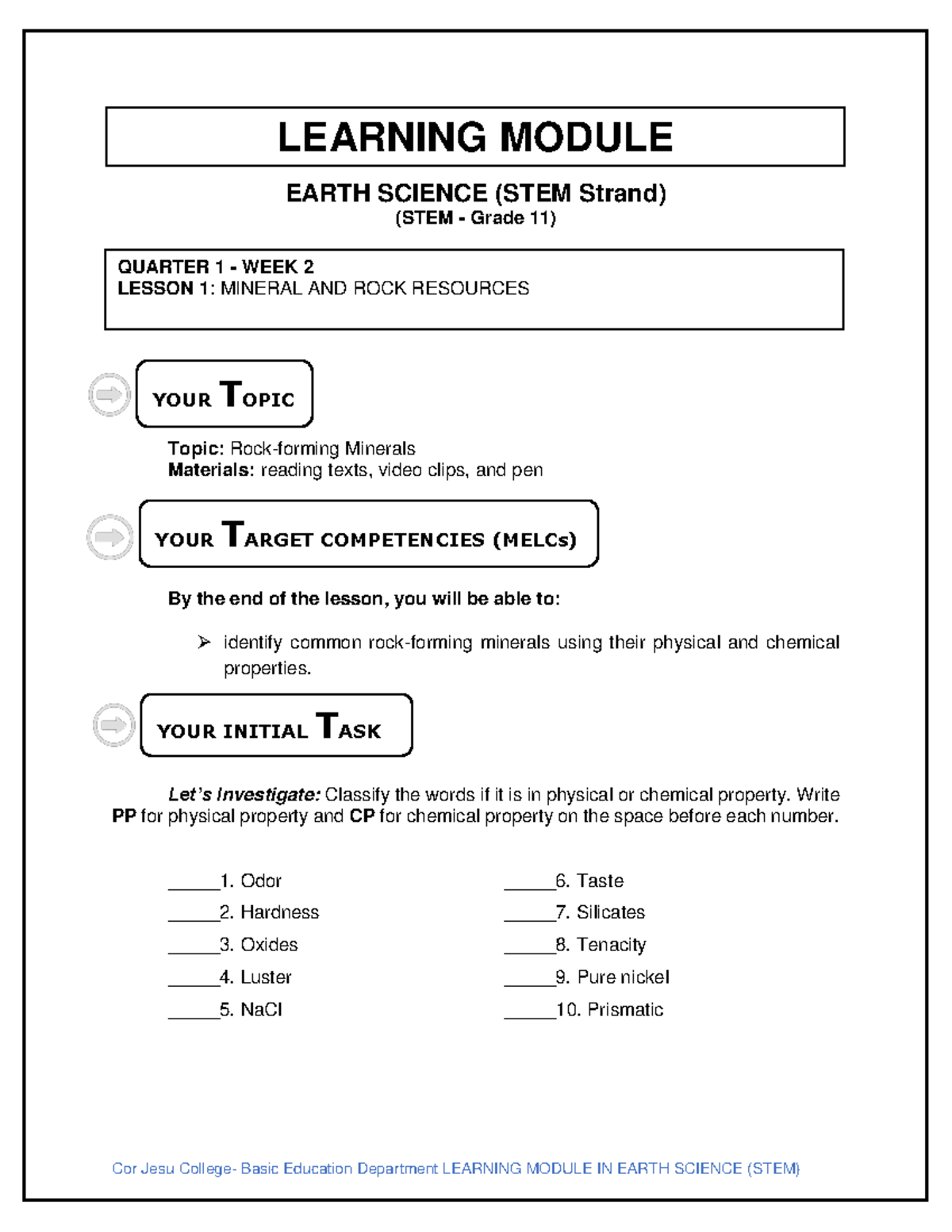 Earth Sci Week 2-Lesson 1 - EARTH SCIENCE (STEM Strand) (STEM - Grade ...