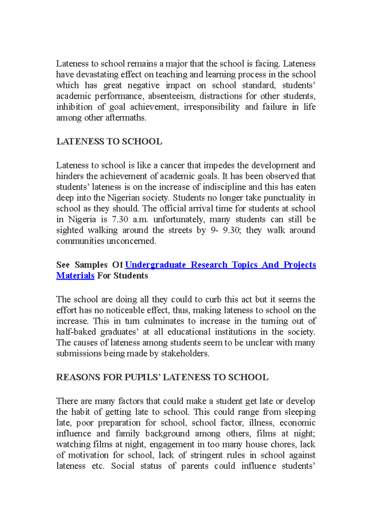 Lateness to school remains a major that the school - Lateness have ...