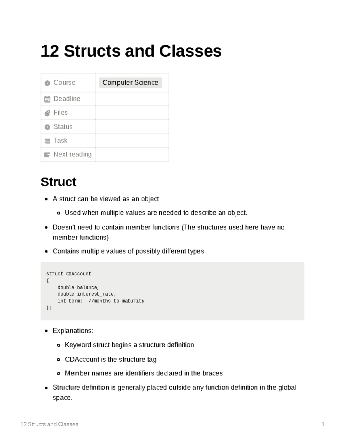 12 Structs and Classes - As the title says - 12 Structs and Classes ...