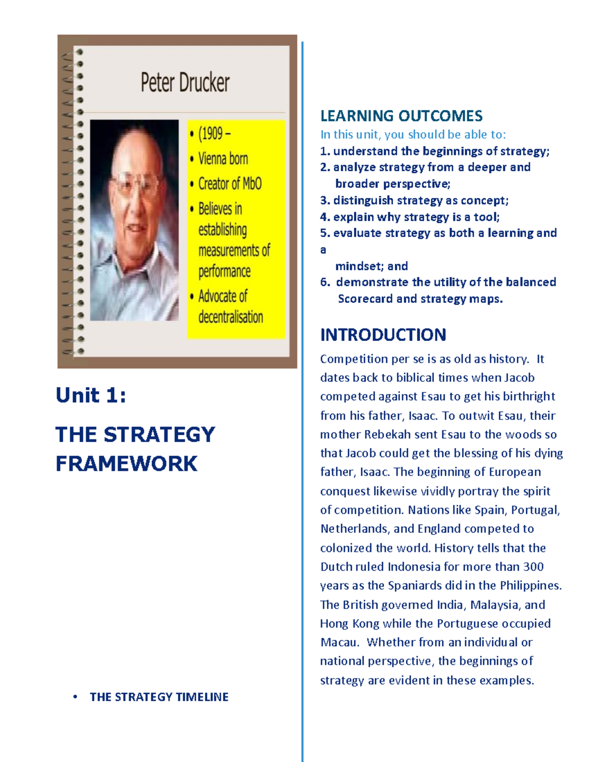 UNIT 1 Strategy Framework - LEARNING OUTCOMES In this unit, you should ...