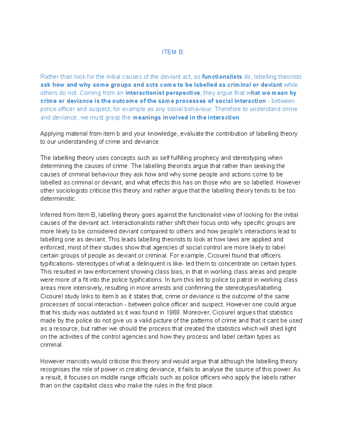 A* Sociology labelling theory crime and deviance essay aqa - ITEM B ...