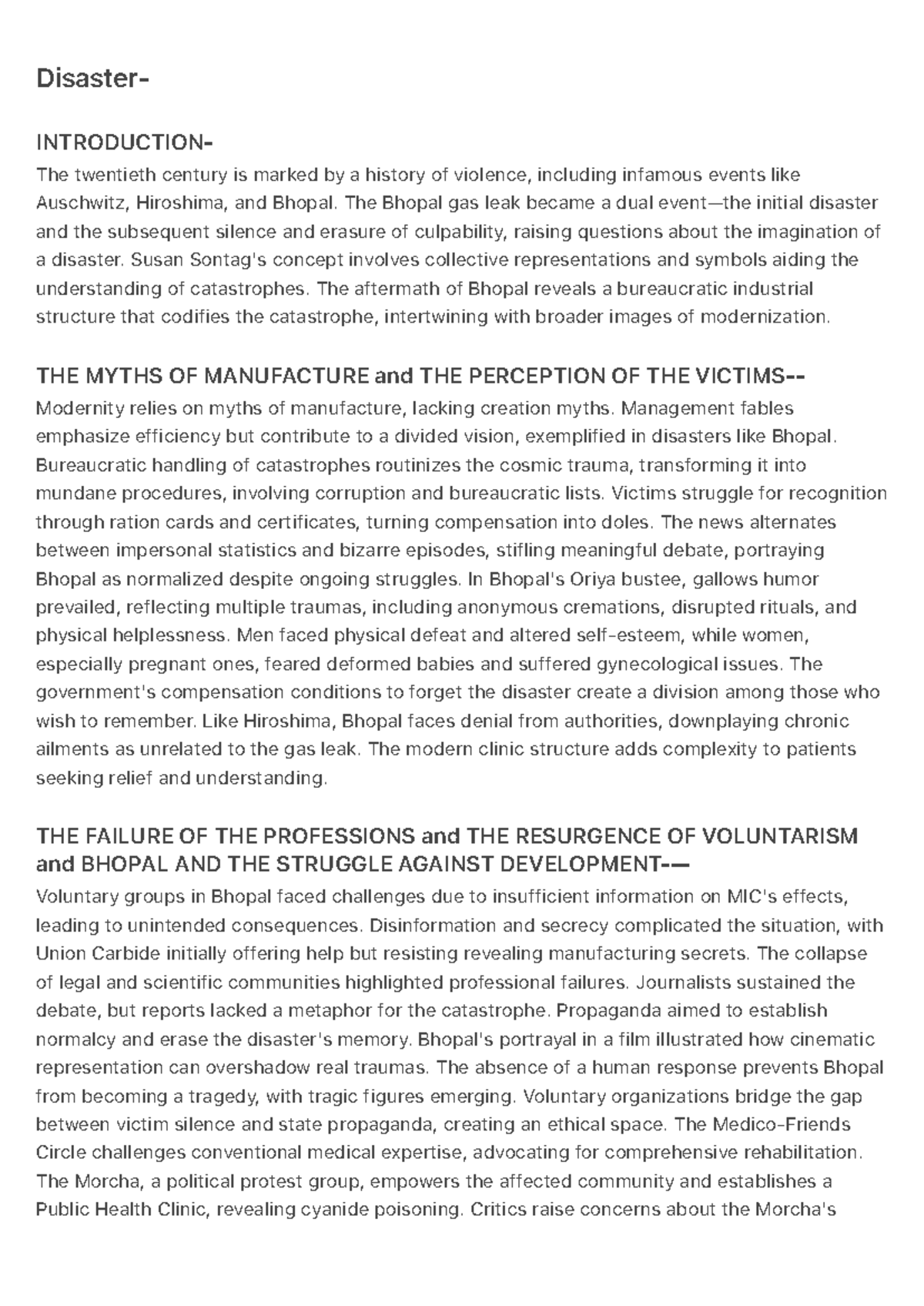 Disaster - Disaster- INTRODUCTION- The twentieth century is marked by a ...